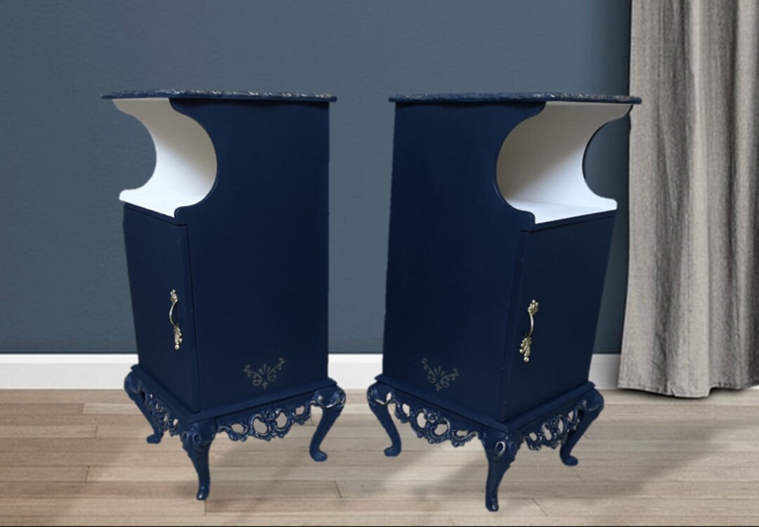 SOLD Navy Blue Bedside Tables - Etsy
