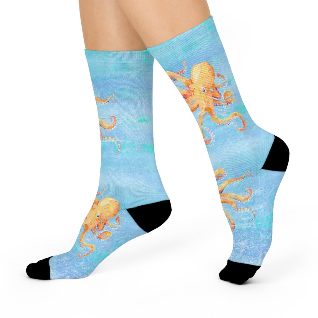 Octopus Watercolor, Cushioned Crew Socks, All-over Print Design ...