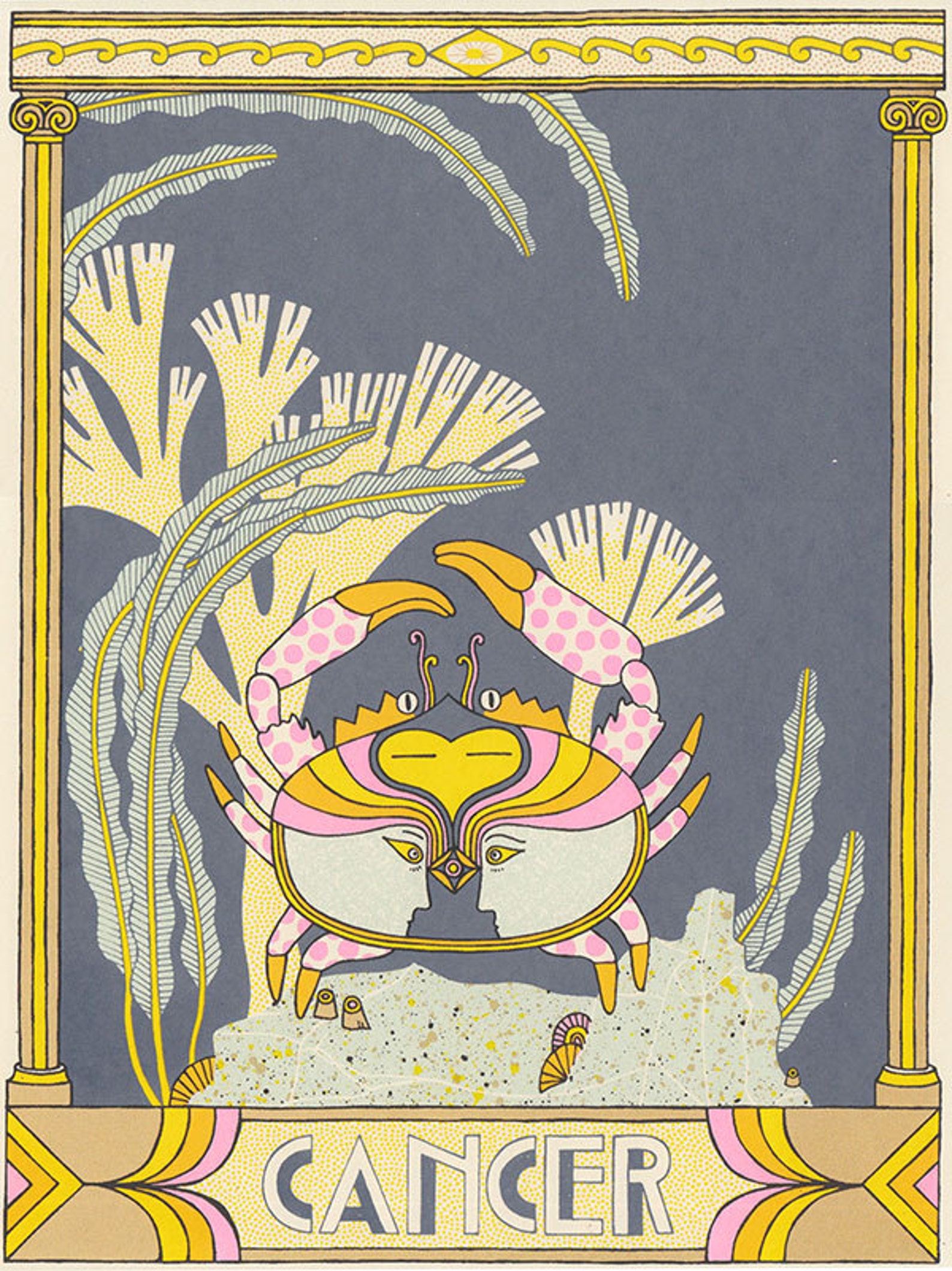 Cancer astrology silkscreen horoscope art | Etsy