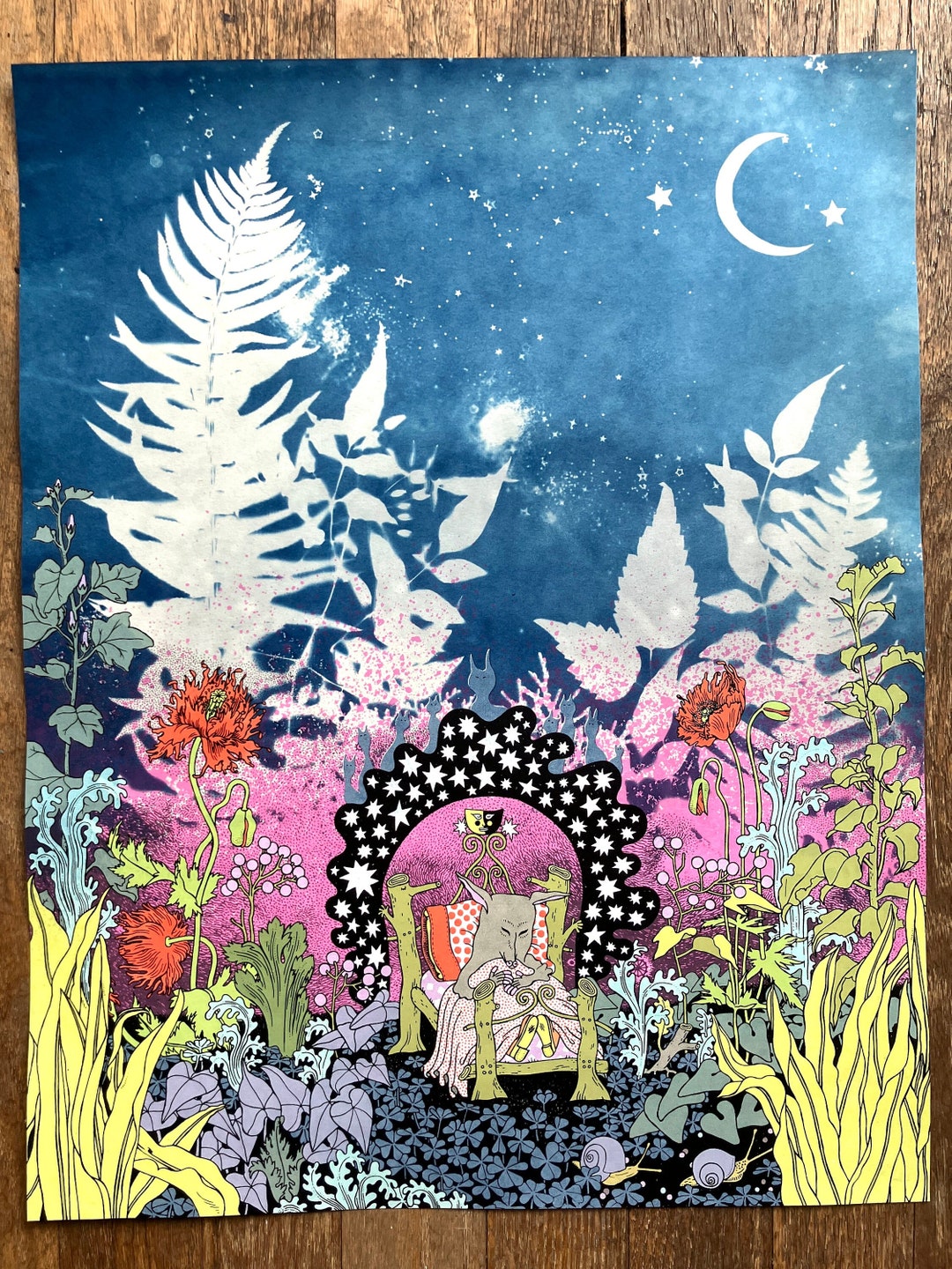 Sleepy Creature (D) Cyanotype and Silkscreen Clean Numbered Print - Etsy