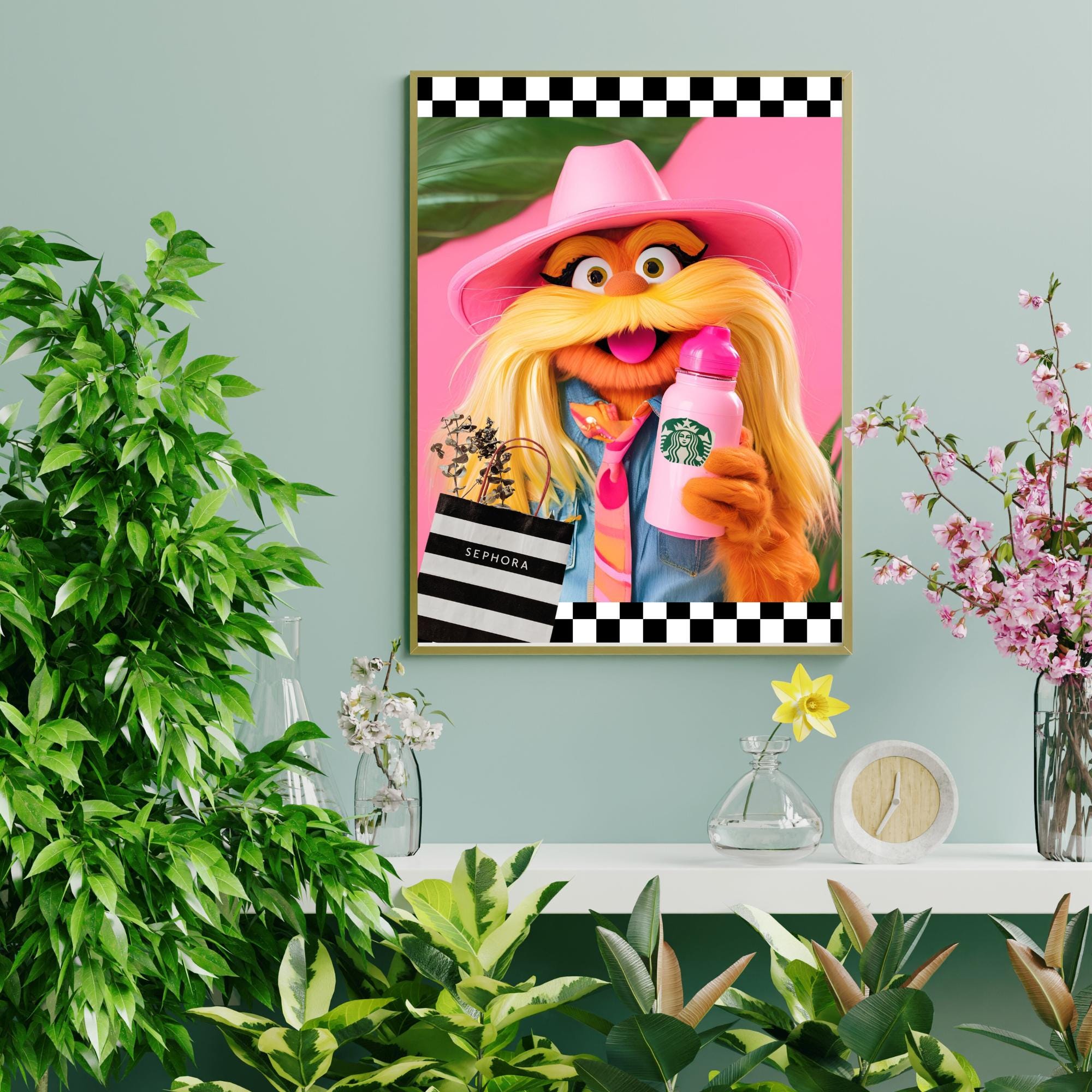 Preppy Lorax Wall Art | Cute Pink Lorax Poster | Dr. Seuss-inspired ...