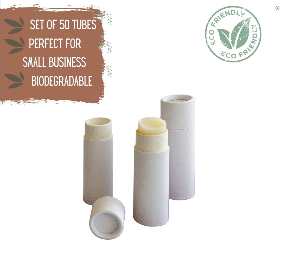 50 Eco Friendly Lip Balm Tubes .3oz 8.5g, White Kraft Paper Push-up ...