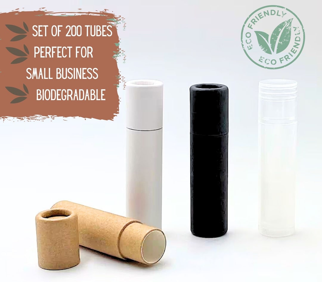 200 Biodegradable Lip Balm Tubes, .2oz 5g Cardboard Eco Packaging Push ...