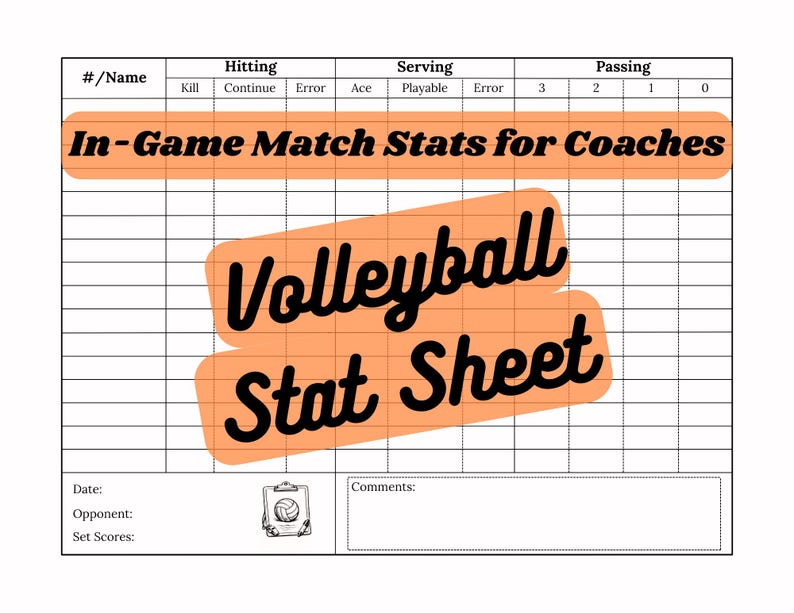 Printable Volleyball Stat Sheet | In-game Match Stats for Coaches - Etsy