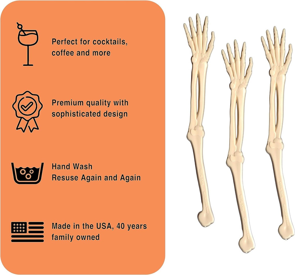Skeleton Swizzle Sticks, Coffee and Cocktail Stirrers, Reusable Plastic ...
