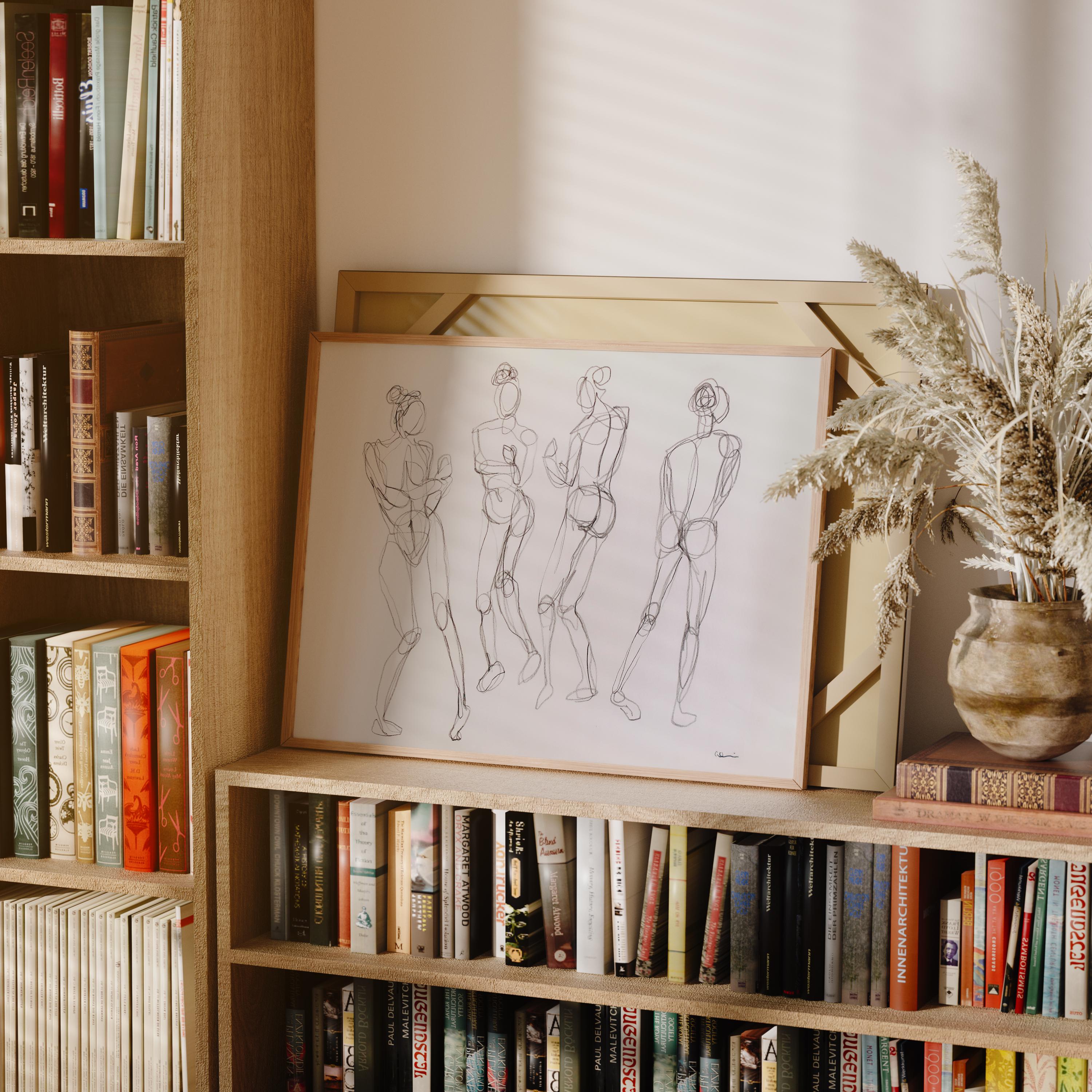 Figure Pencil Line Drawing by Carrie Dennis | Fine Art Print - Etsy