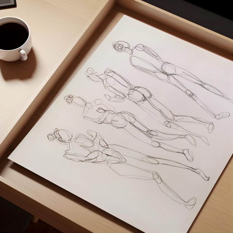 Figure Pencil Line Drawing by Carrie Dennis | Fine Art Print - Etsy