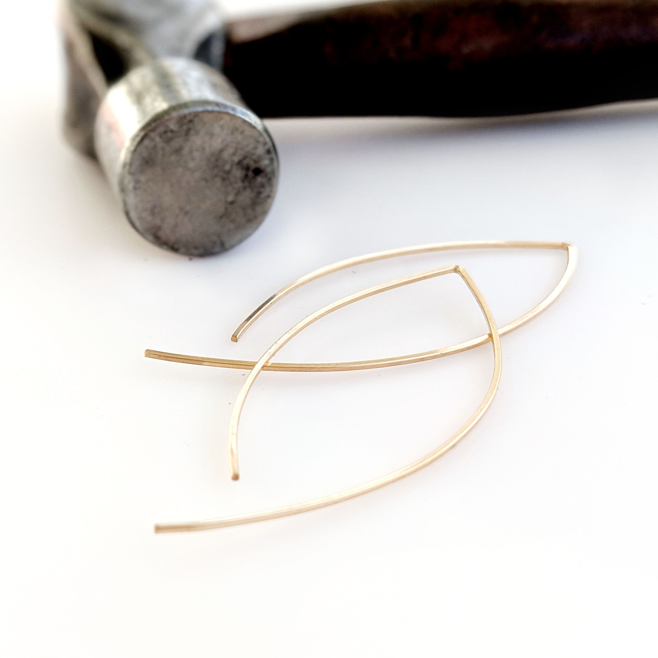Long Swoop Earrings in Gold Fill - Everyday Lightweight Hoop Earrings ...