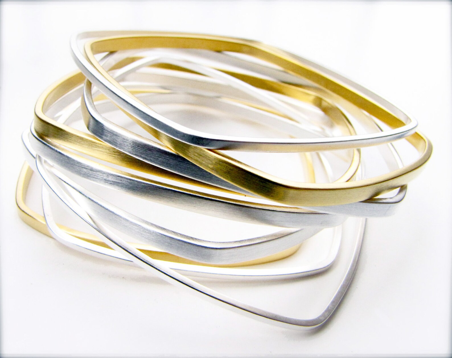 Square Bangles Gold and Silver Dipped Set of Nine Narrow - Etsy