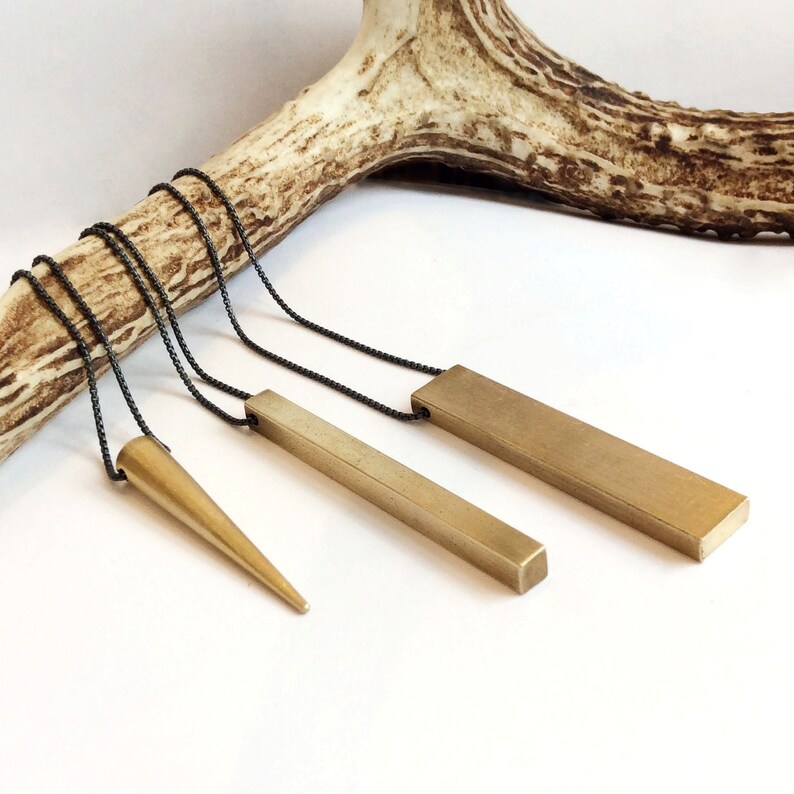 Geometric Spike Necklace Long Brass and Dark Silver Spike - Etsy