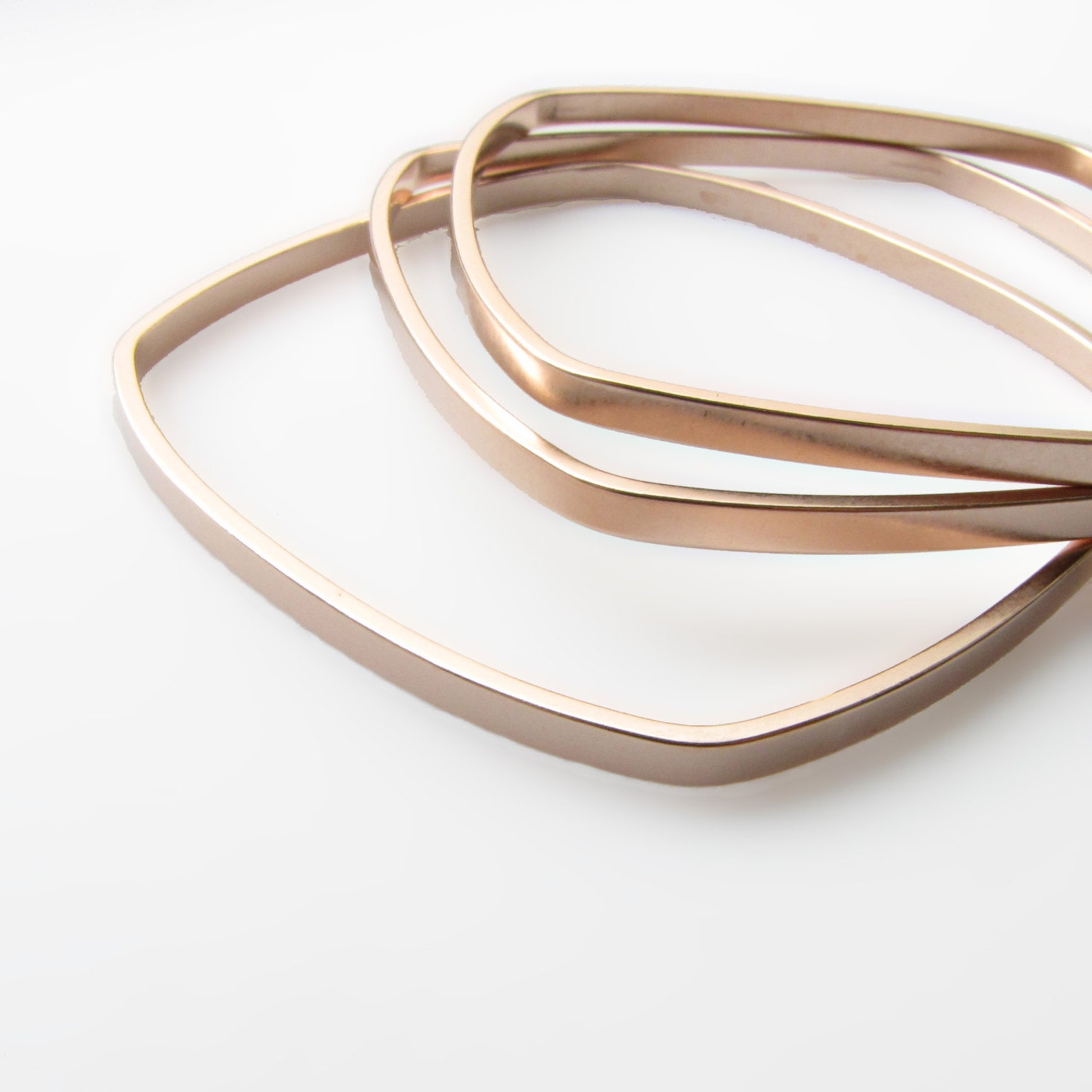 Square Bangles Rose Gold Dipped - Trio of Bracelets - Three Wide ...