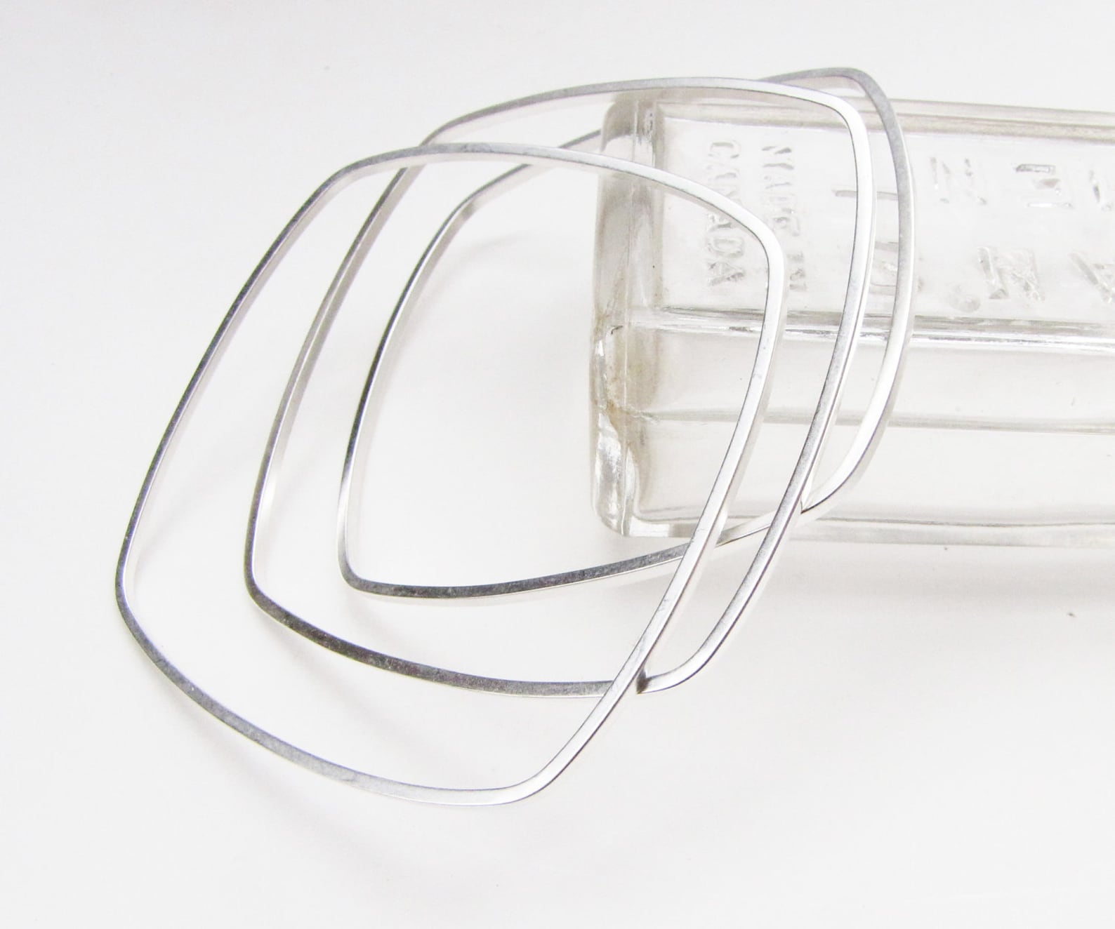Square Bangles Silver Dipped - Trio of Bracelets - Three Narrow ...