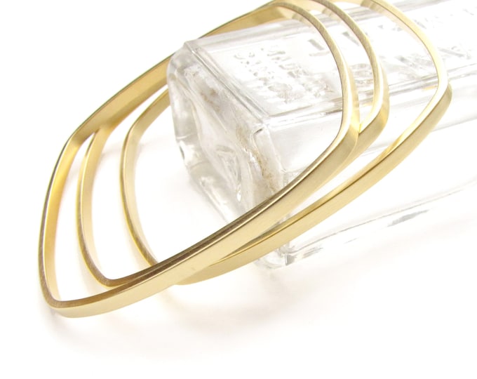 Square Bangles Gold Dipped - Trio of Bracelets - Three Wide Geometric ...