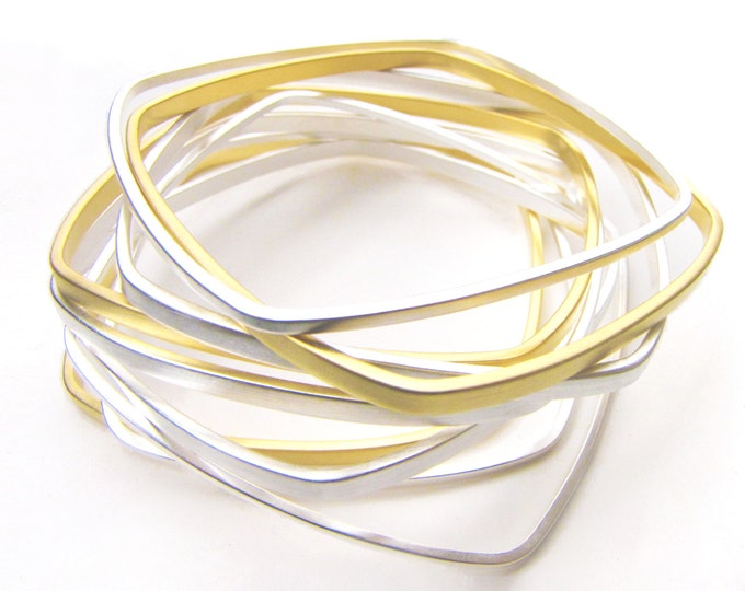 Square Bangles Gold and Silver Dipped Set of Nine Narrow Geometric ...