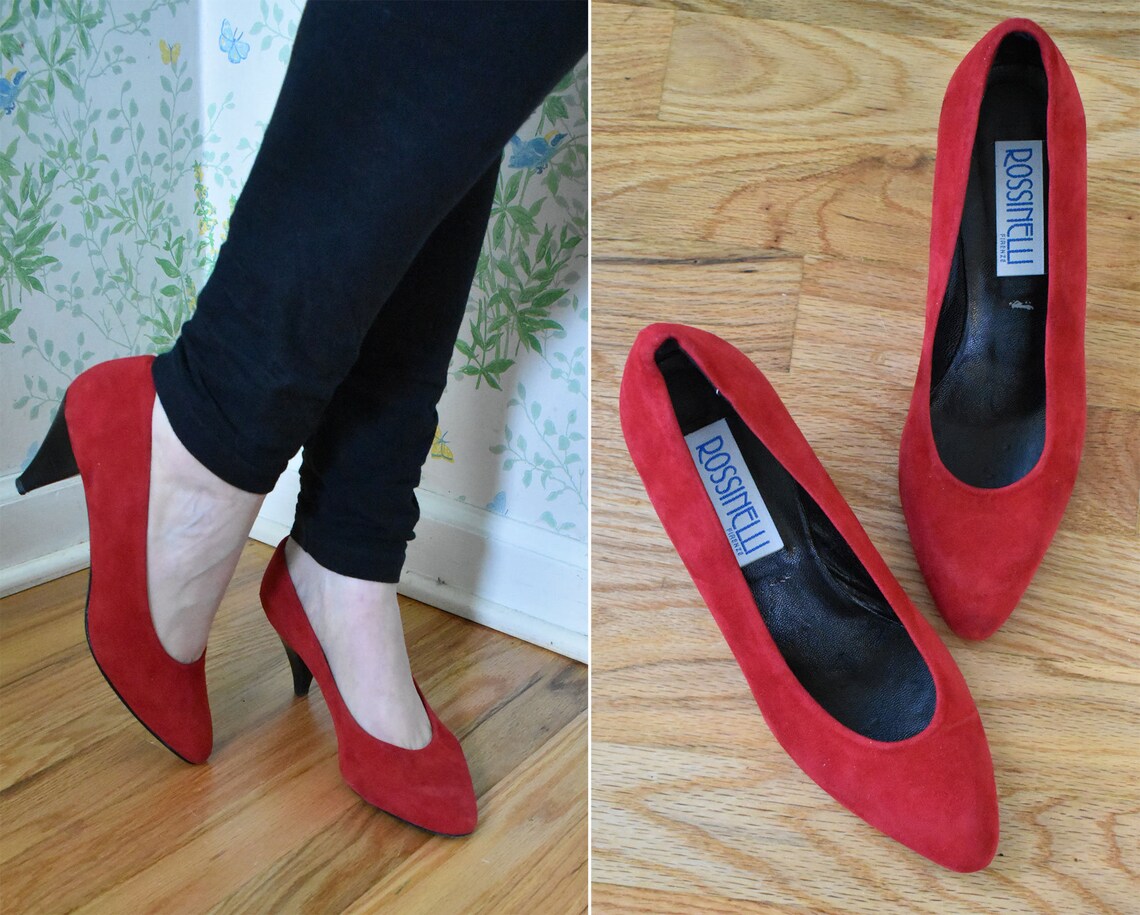 Red HOT 1980's 90's Vintage Red Suede Leather Pumps W/ - Etsy