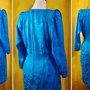 Deep AZURE 1980's Does 40's Vintage Solid Blue SILK Abstract Floral ...
