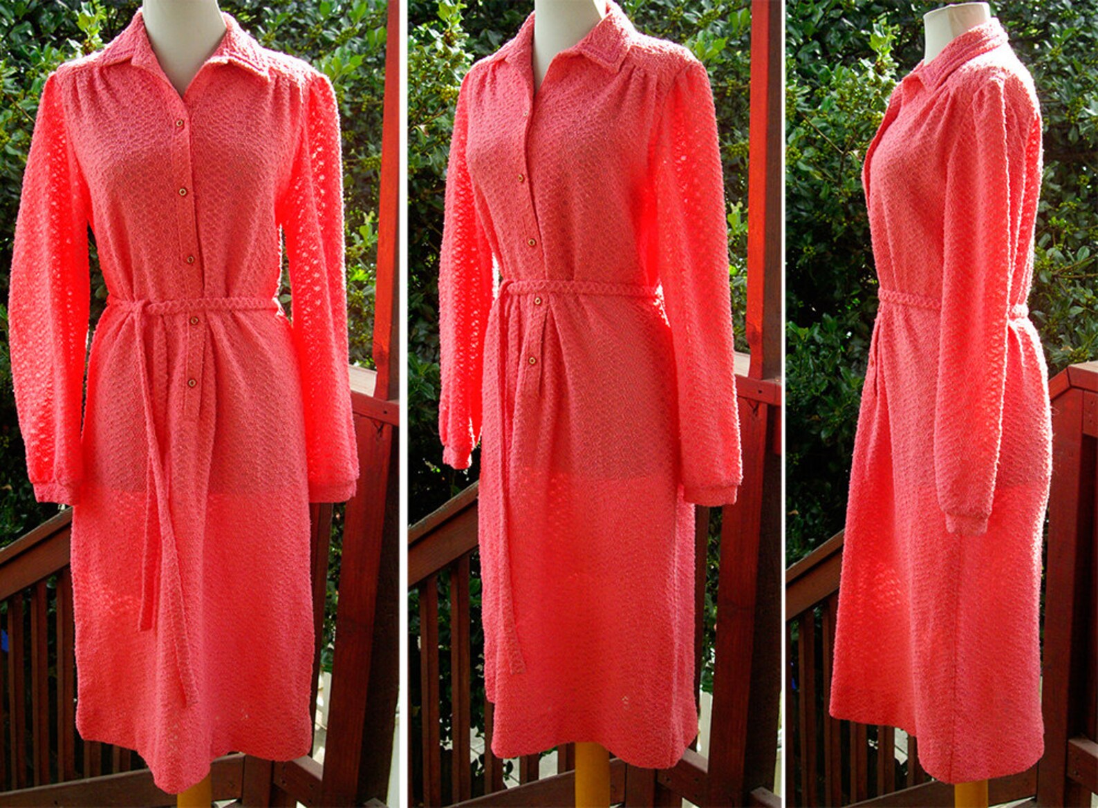 Pink CORAL 1960's 70's Vintage Bright Pink Textured | Etsy