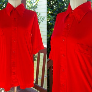 Big RED 1970's 60's Men's MOD Vintage Bright Primary Red Shirt With ...