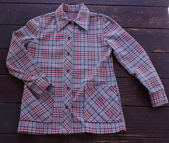SUPER FLY 1970's Vintage Brown Plaid Thick POLYESTER … - Gem