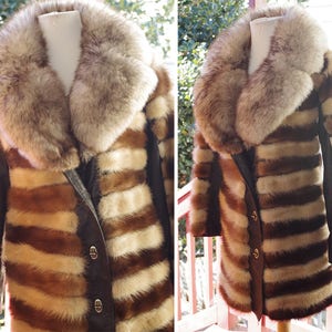 Striped MINK 1960's 70's Vintage Dark Brown + Natural Tan Mink Fur Coat ...