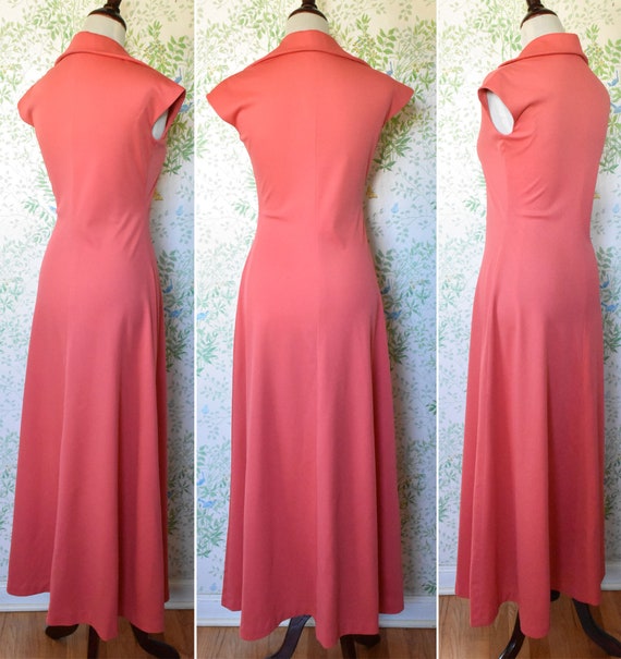 CORAL Pink 1970's Vintage Solid Deep Coral Pink Long … - Gem