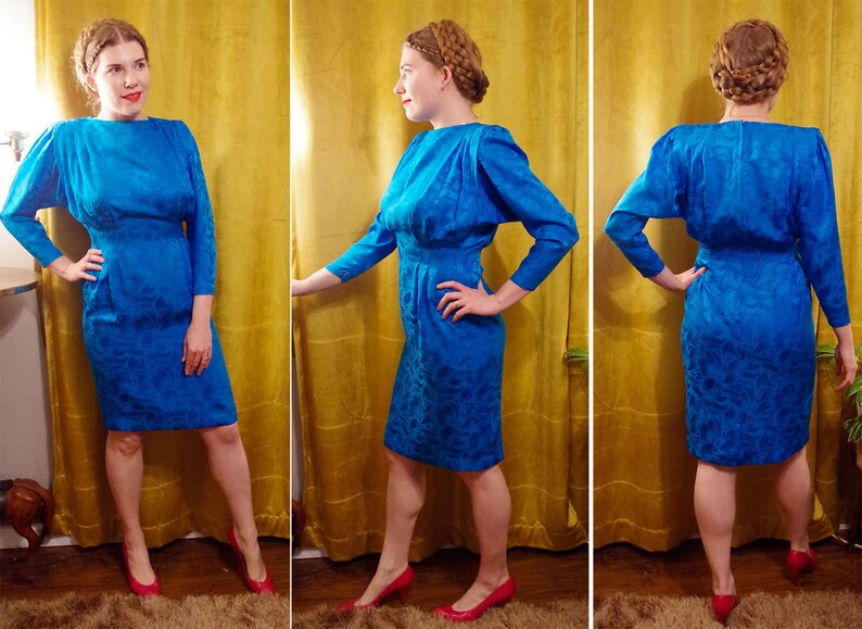 Deep AZURE 1980's Does 40's Vintage Solid Blue SILK | Etsy