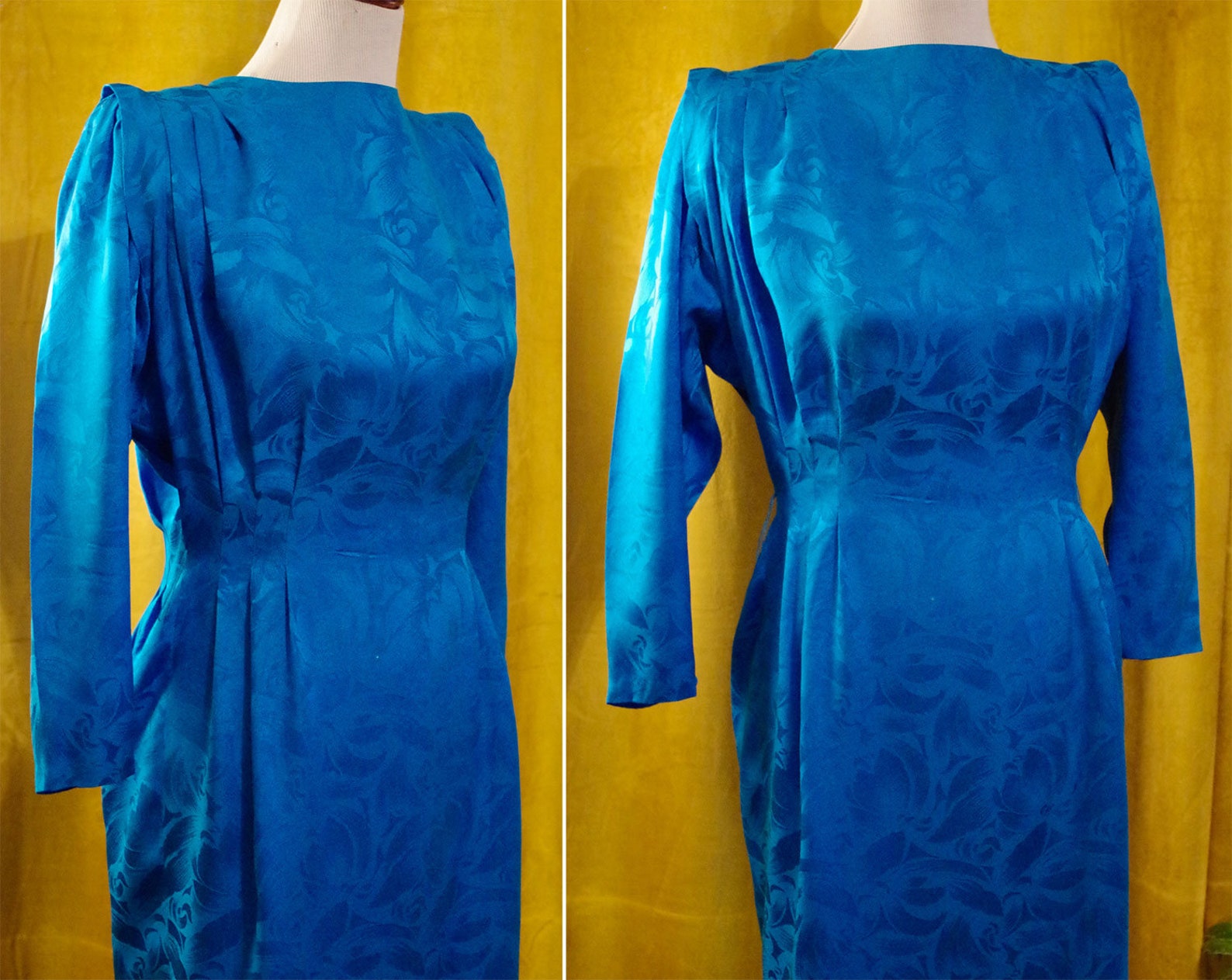 Deep AZURE 1980's Does 40's Vintage Solid Blue SILK | Etsy