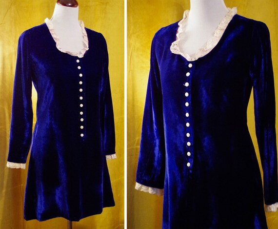 Blue VELVET 1960's Vintage Original Dark Royal Velvet… - Gem