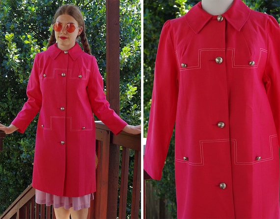 RASPBERRY 1960's 70's Vintage MOD Hot Pink Long Jacke… - Gem