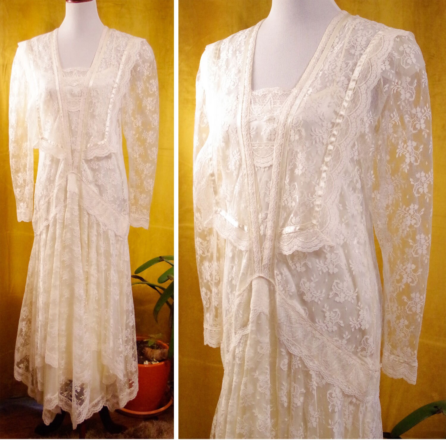 Delicate IVORY Lace 1980's Does 20's Vintage Full - Etsy