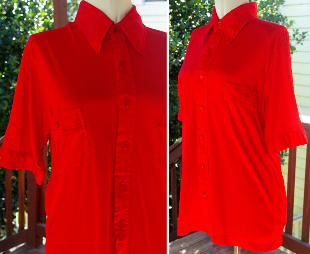 Big RED 1970's 60's Men's MOD Vintage Bright Primary Red Shirt With ...