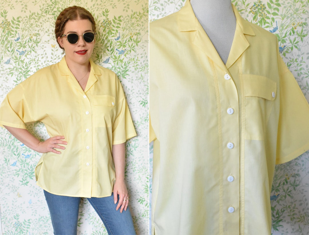 Light YELLOW 1980's Vintage Solid Yellow Button Down - Etsy