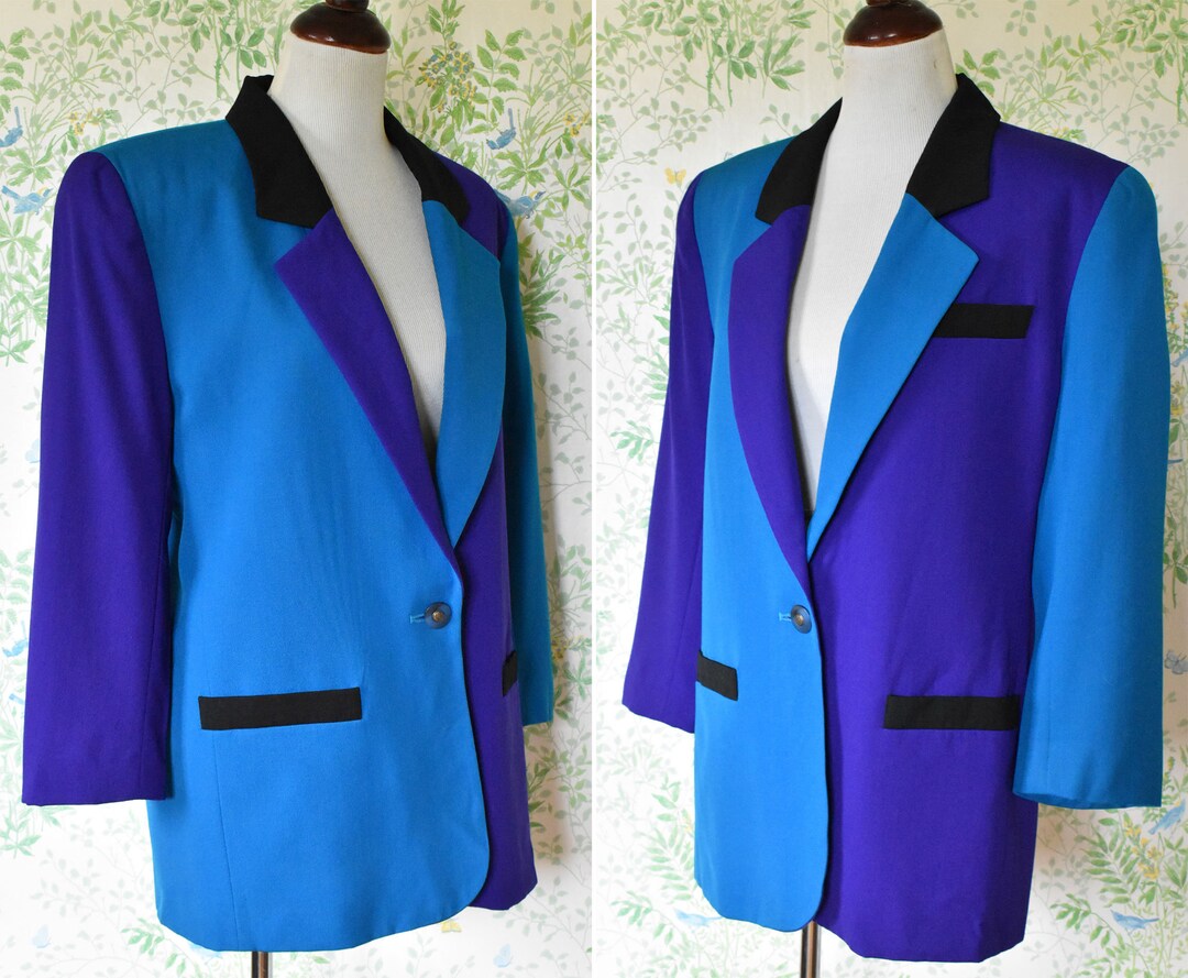 TWO Tone 1980's 90's Vintage Color Block Deep Purple Teal Blue WOOL ...