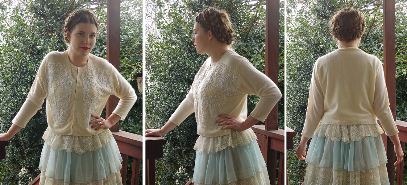 FILIGREE 1940's 50's Vintage Cream White Pure CASHMERE | Etsy