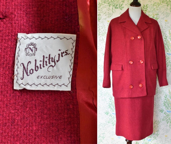 RASPBERRY 1950's 60's Vintage Deep Red Wool Suit w/ J… - Gem