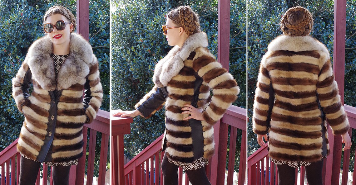 Striped MINK 1960's 70's Vintage Dark Brown Natural - Etsy
