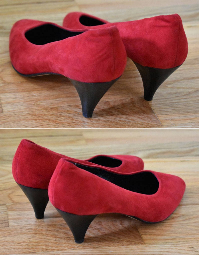 Red HOT 1980's 90's Vintage Red Suede Leather Pumps W/ - Etsy