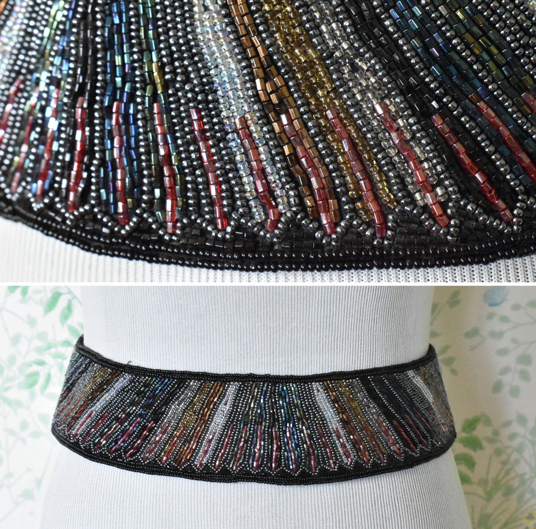 ORNATE Beaded 1980's Vintage Black Colorful Formal Belt // Cummerbund ...