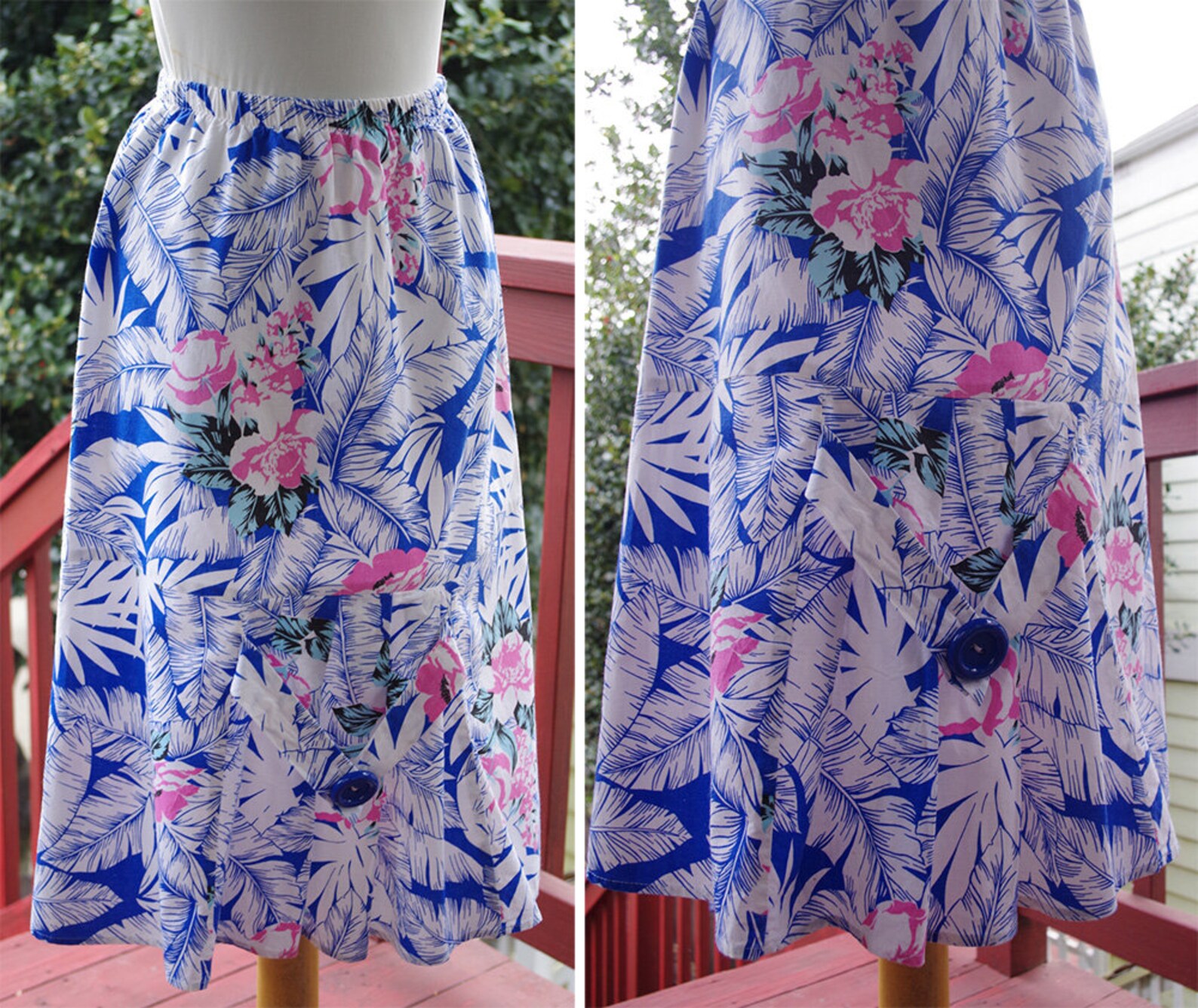 HONOLULU 1980's Vintage Blue White Pink Tropical Floral - Etsy