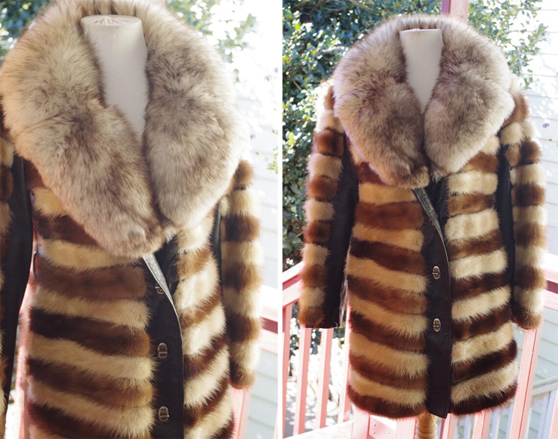 Striped MINK 1960's 70's Vintage Dark Brown Natural - Etsy