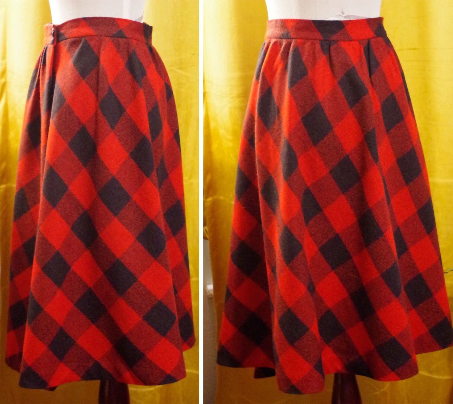 PLAID 1970's Vintage Designer Long Full Red Black Plaid - Etsy