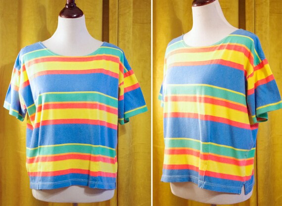 Thick STRIPES 1980's Vintage Bright Pink Orange Blue … - Gem