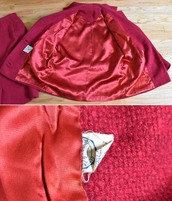 RASPBERRY 1950's 60's Vintage Deep Red Wool Suit w/ J… - Gem