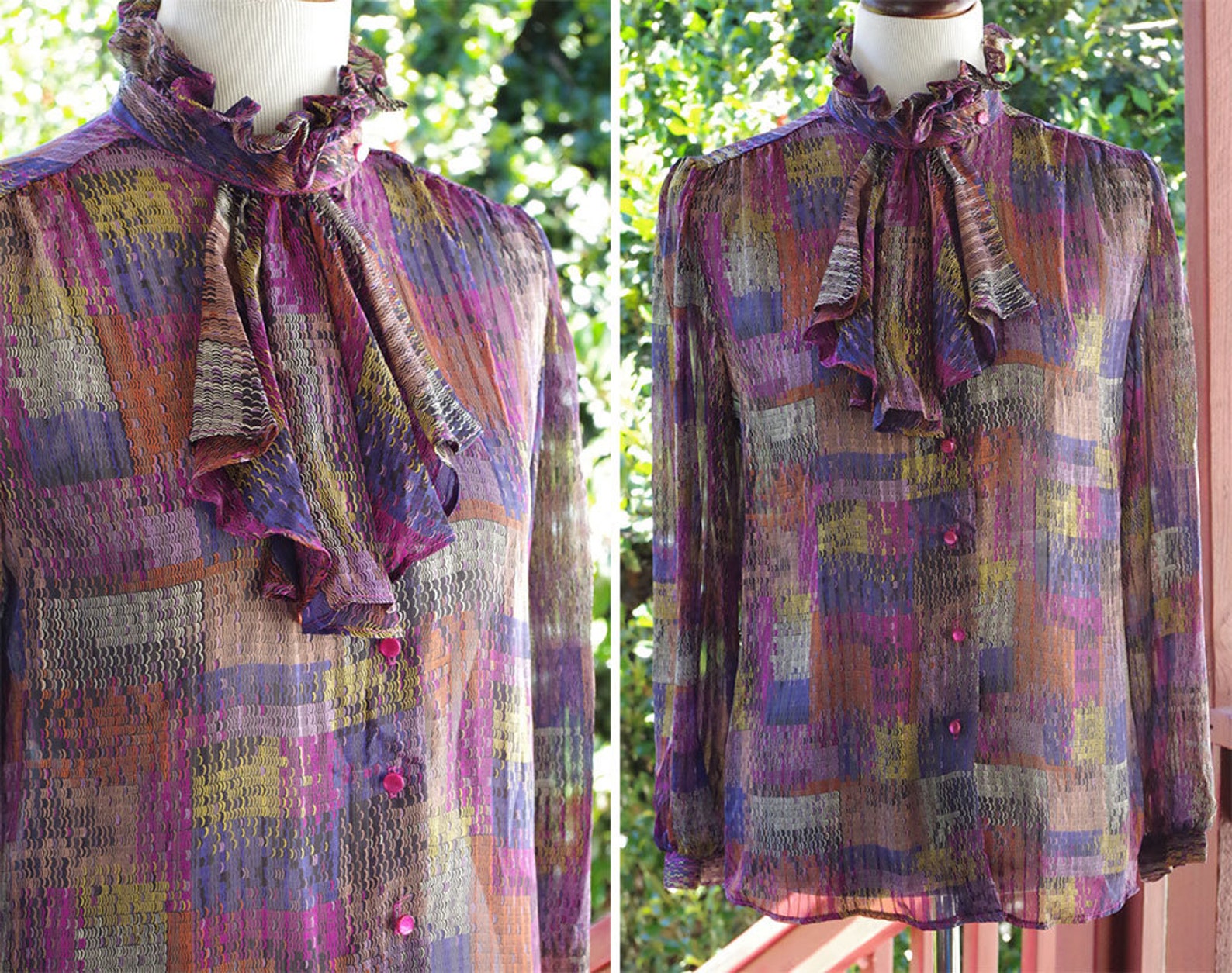 VICTORIAN Ruffle 1970's 80's Vintage Sheer Purple | Etsy