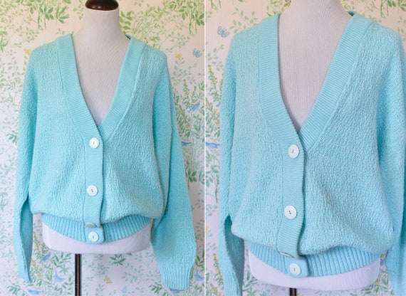 Light AQUA 1980's Vintage Solid Light Blue Textured A… - Gem
