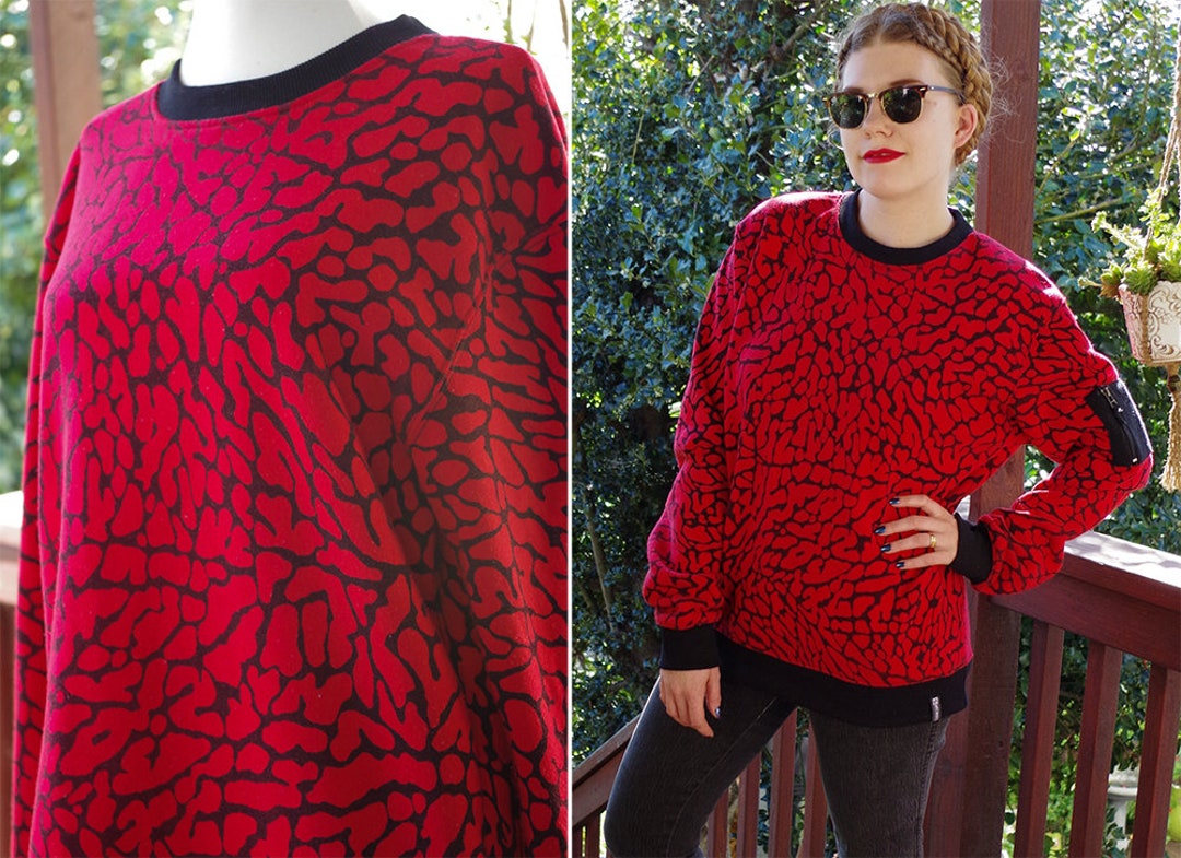 CRACKLED 1980's 90's Vintage Red + Black Ringer Sweatshirt W/ Arm ...