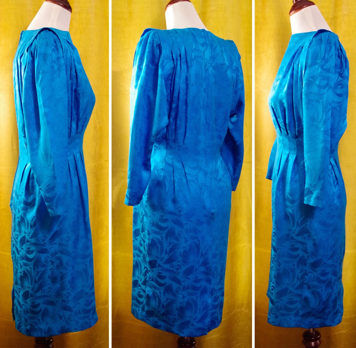 Deep AZURE 1980's Does 40's Vintage Solid Blue SILK | Etsy