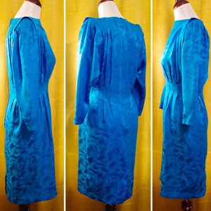 Deep AZURE 1980's Does 40's Vintage Solid Blue SILK Abstract Floral ...