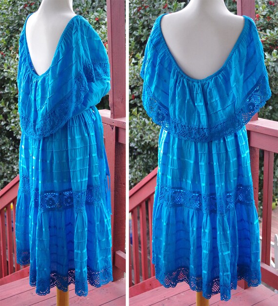 Spanish FIESTA 1970's 80's Vintage Solid Blue Cotton … - Gem