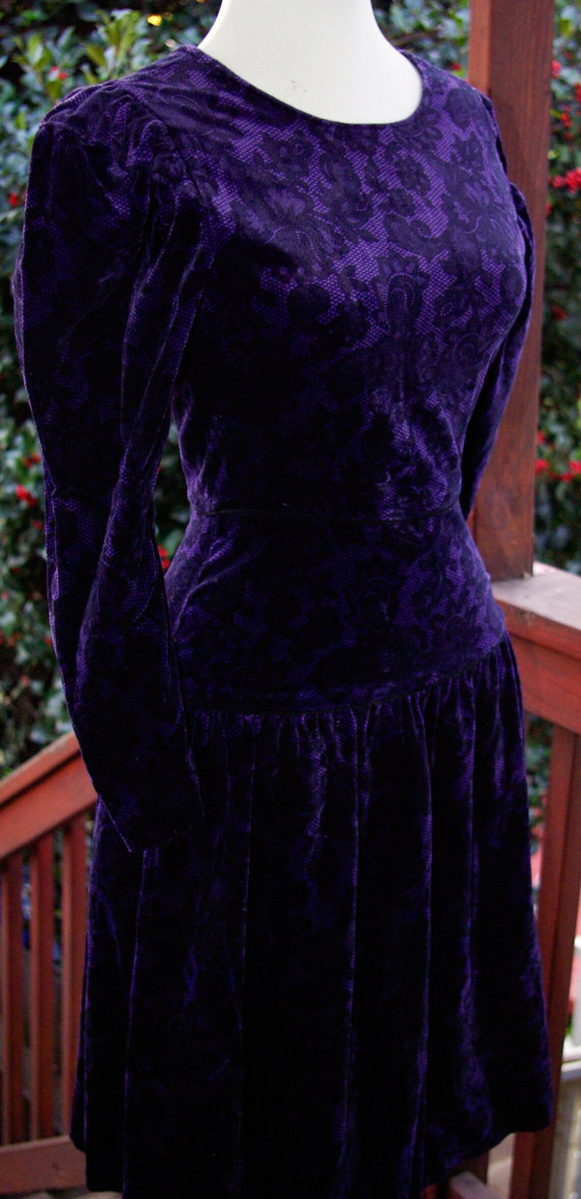 PURPLE Velvet 1980's 90's Vintage Party Dress w/ Black | Etsy